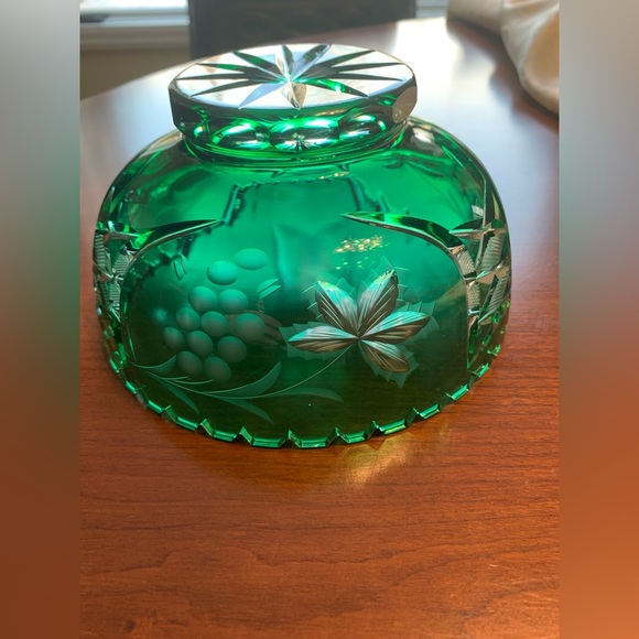 Dining | Emerald Green Thick Cuttoclear Crystal Bowl Footed Center ...